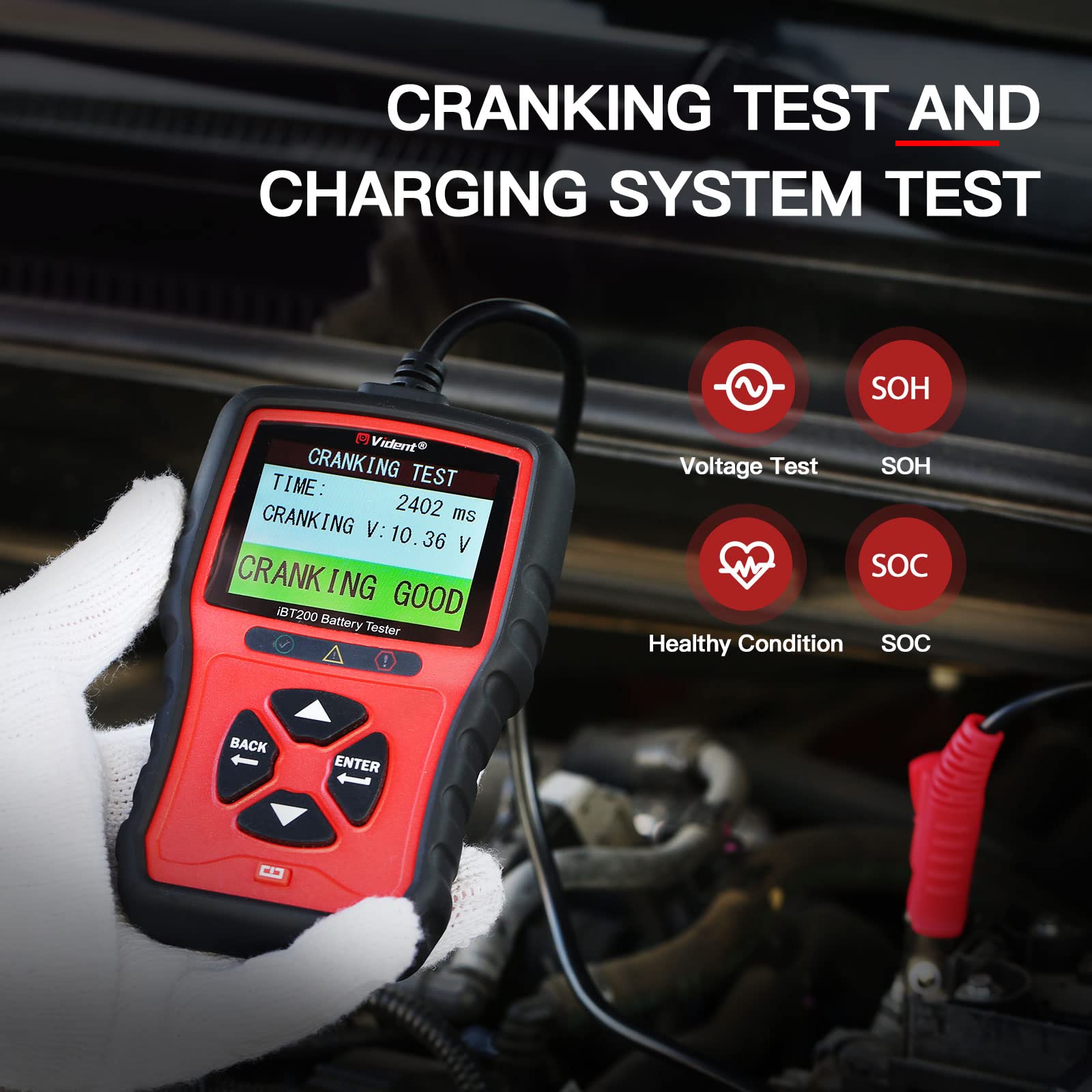 Car Battery Tester 12V 24V 100-2000 CCA, Automotive Load Tester on Cranking and Charging System Test Diagnostic Tool, Auto Battery Digital Analyzer for Cars Motorcycles Trucks Boats Lawnmowers