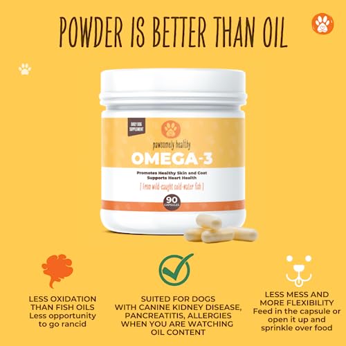 Omega-3 Fish Oil for Dogs by Pawsomely Healthy - High in EPA, DHA - Allergies, Itching, Shedding - Supports Immune System, Skin, Coat, Heart, Joints - 90 Powder Capsules
