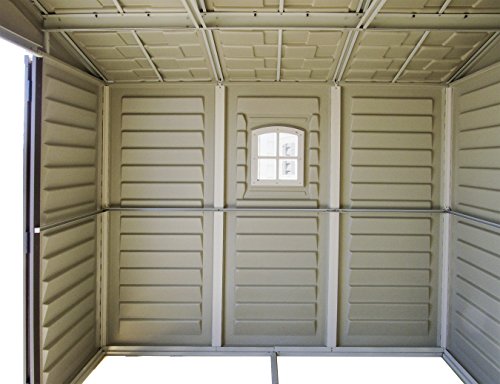 Duramax 0638801402145 Woodbridge Plus 10.5 x 8 Plastic Garden Shed with Foundation Kit & Fixed Window Brown-15 Years Warranty, 10x8, Brown & Ivory