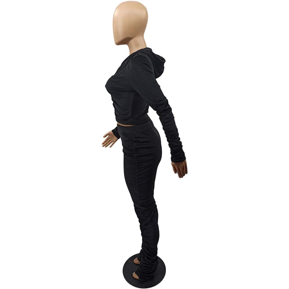 CCIGO Women's Long Sleeve Tracksuit Set 2 Piece Velvet Ruffled Zip-up Crop Top Sweatshirt and Jogger Pants Outfits X-Large Navy