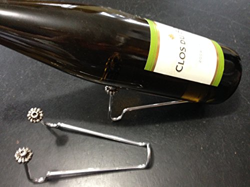 Wine Bottle Stand Or Holder For Display, Aluminum With Beads (Set Of 2)