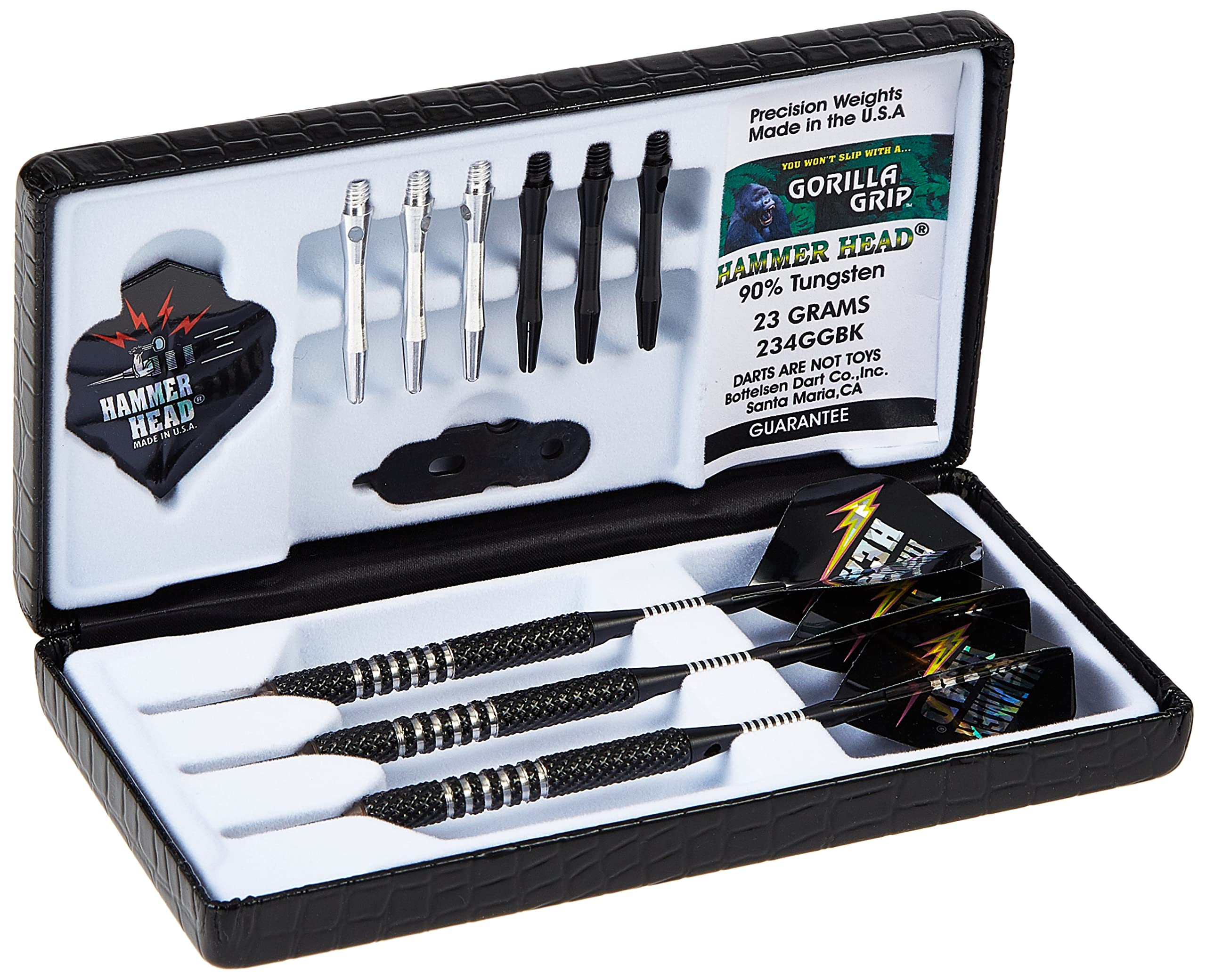 Bottelsen Hammer Head Steel Tip 90% Tungsten Gorilla Grip Tough Koat 9/32-Inch Diameter Dart, 27 Gram, Black