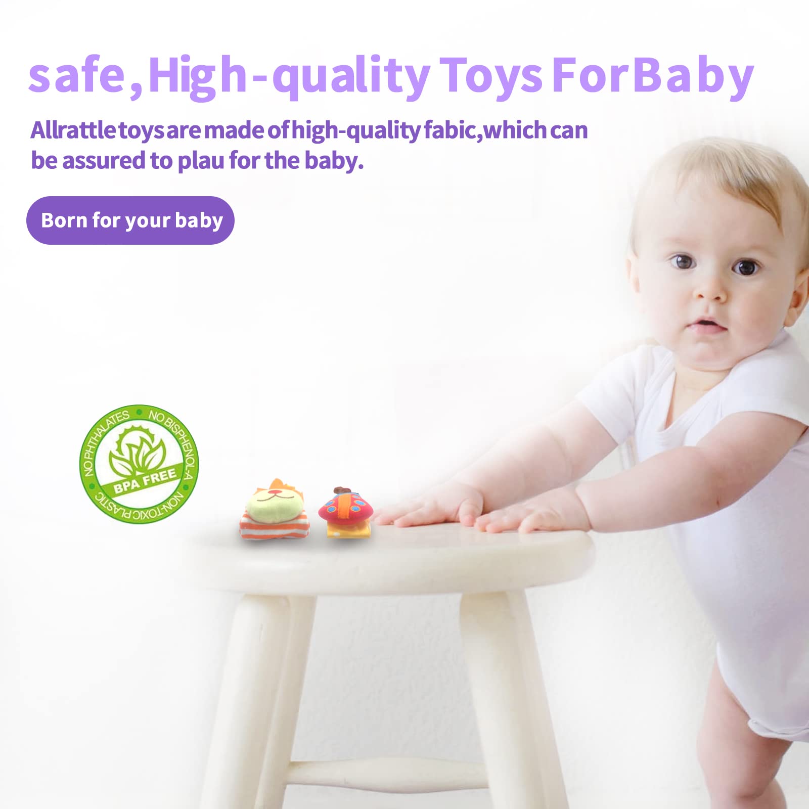 SIYWINA Wrist Rattle Foot Finder Socks 4 Pcs Baby Rattle Toys Gift for Infant Boy Girl