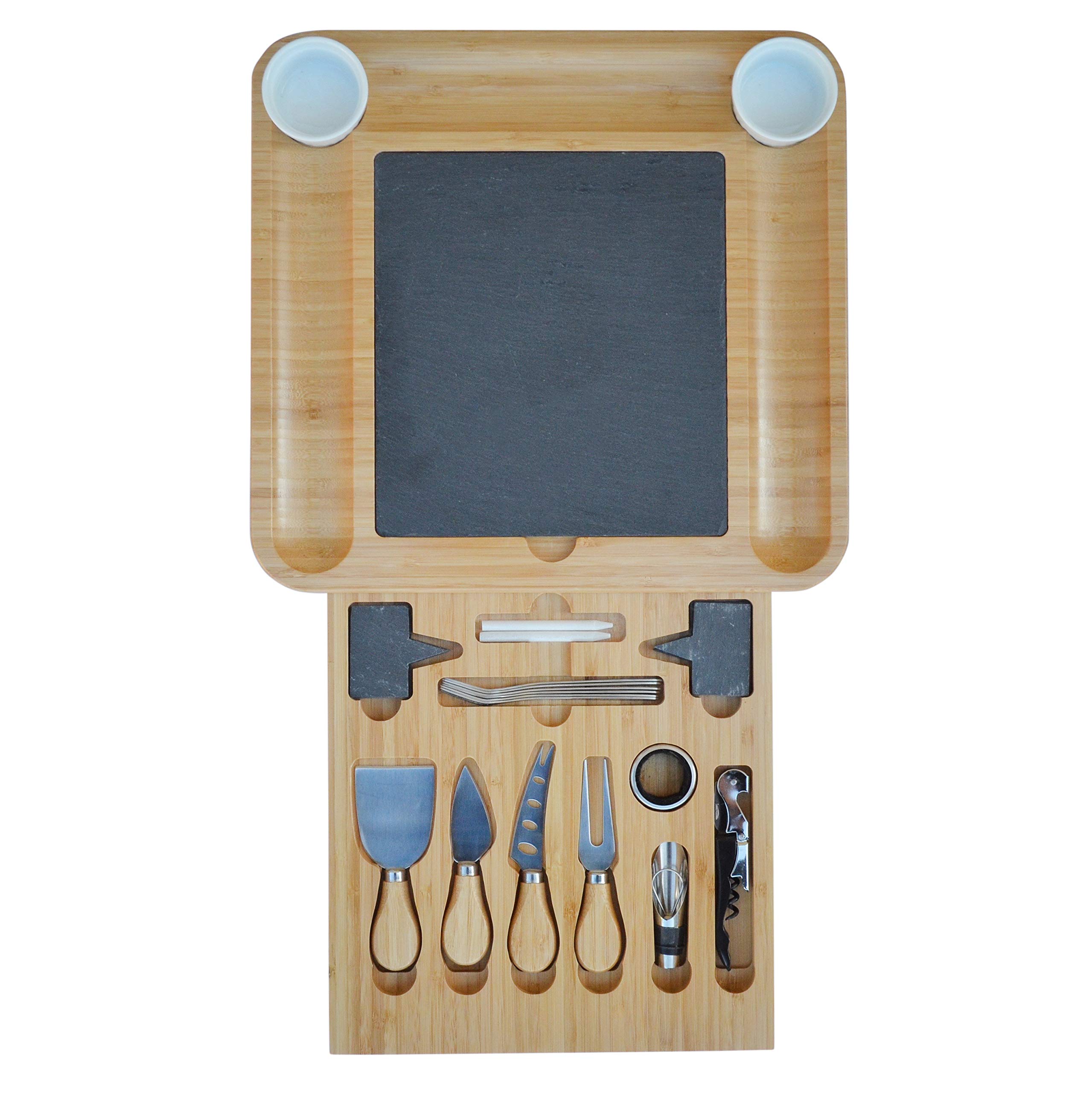 Cotswold Homeware Co Cheese Board Set - Wooden Serving Platter, Cheese Cutting Board & Cheese Knife Set, Charcuterie Accessories, Unique for Housewarming, Party Hosting Essentials