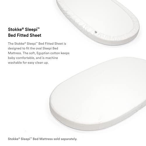 Stokke Sleepi Fitted Sheet, White - Soft Sheets for Sweet Dreams - Made for Stokke Sleepi Crib/Bed - 100% Fine Cotton Percale - Washable