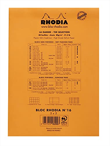 Rhodia Notepad, No16 A5, Squared - Orange