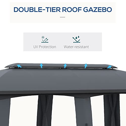 Outsunny 10' x 20' Patio Gazebo, Outdoor Gazebo Canopy Shelter with Netting, Vented Roof, Steel Frame for Garden, Lawn, Backyard, and Deck, Dark Gray