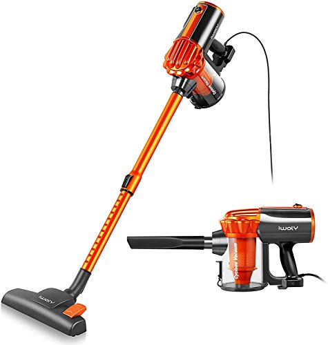 iwoly V600 Stick Vacuum Cleaner Corded 23 ft with 17KPa Powerful Suction, Adjustable Lightweight Bagless Vacuum with HEPA Filter for Hard Floor, Orange