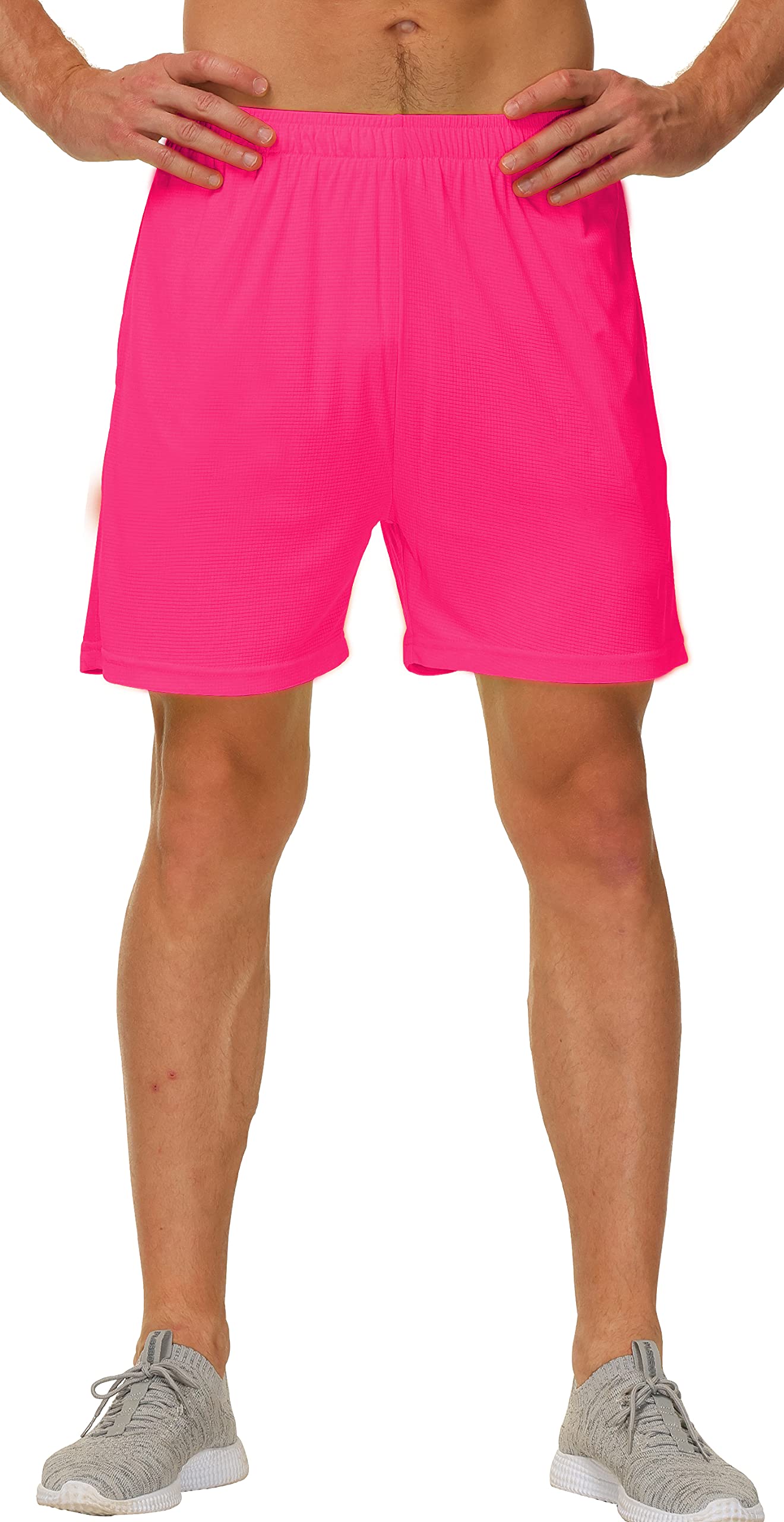 Cakulo Men's 5 Inch Running Tennis Shorts Quick Dry Athletic Workout Active Gym Training Soccer Shorts with Pockets Liner Neon Pink M-1