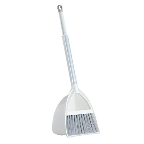 FLUSTDER Kids Dustpan Set Soft Fur Plastic Small Broom Dustpan for Baby Kids Toys Kindergarten (Grey White)