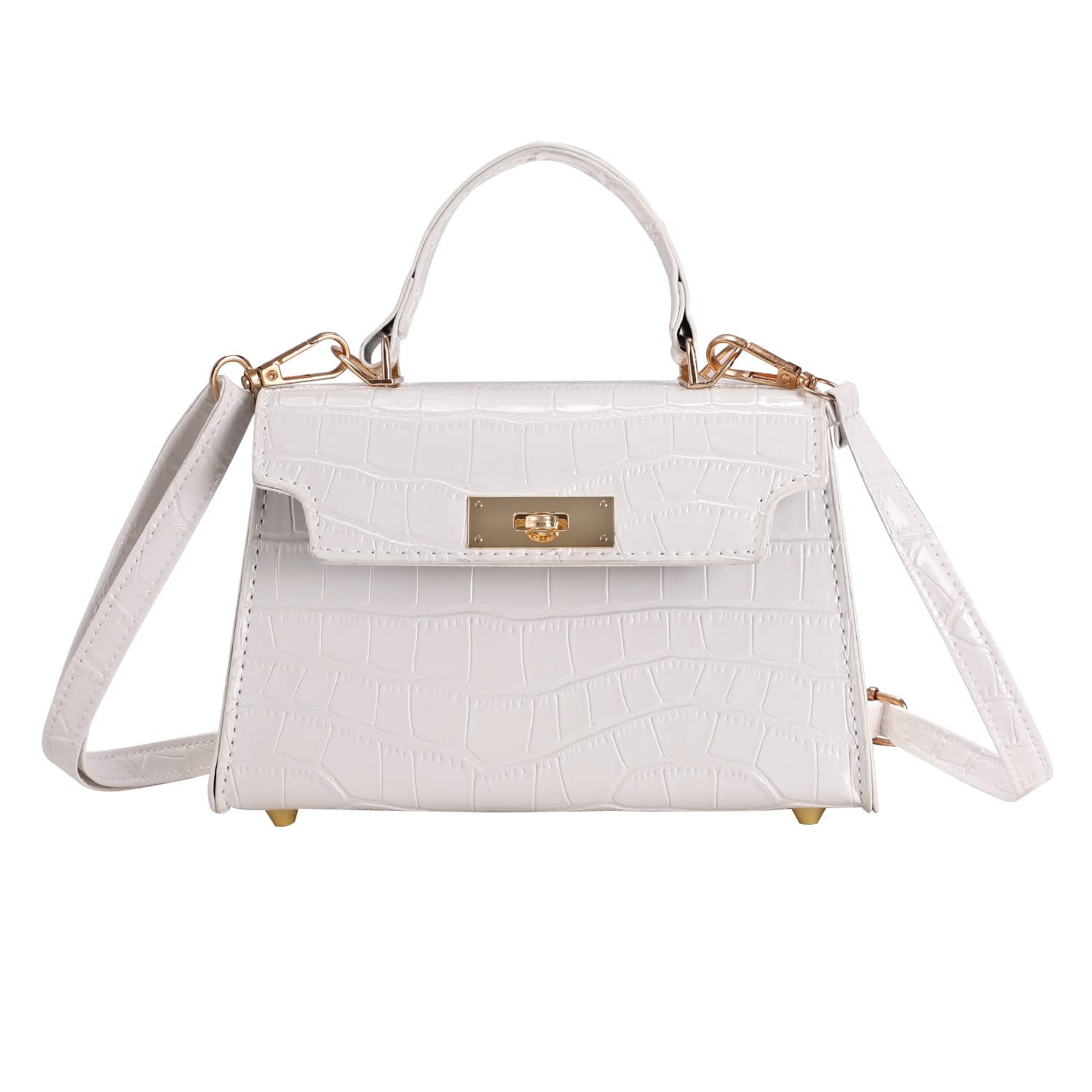 cuiab Mini Purses for Women's Faux Croc-Embossed, Vegan Leather Top Handle Fashion Satchel Handbag, (white)