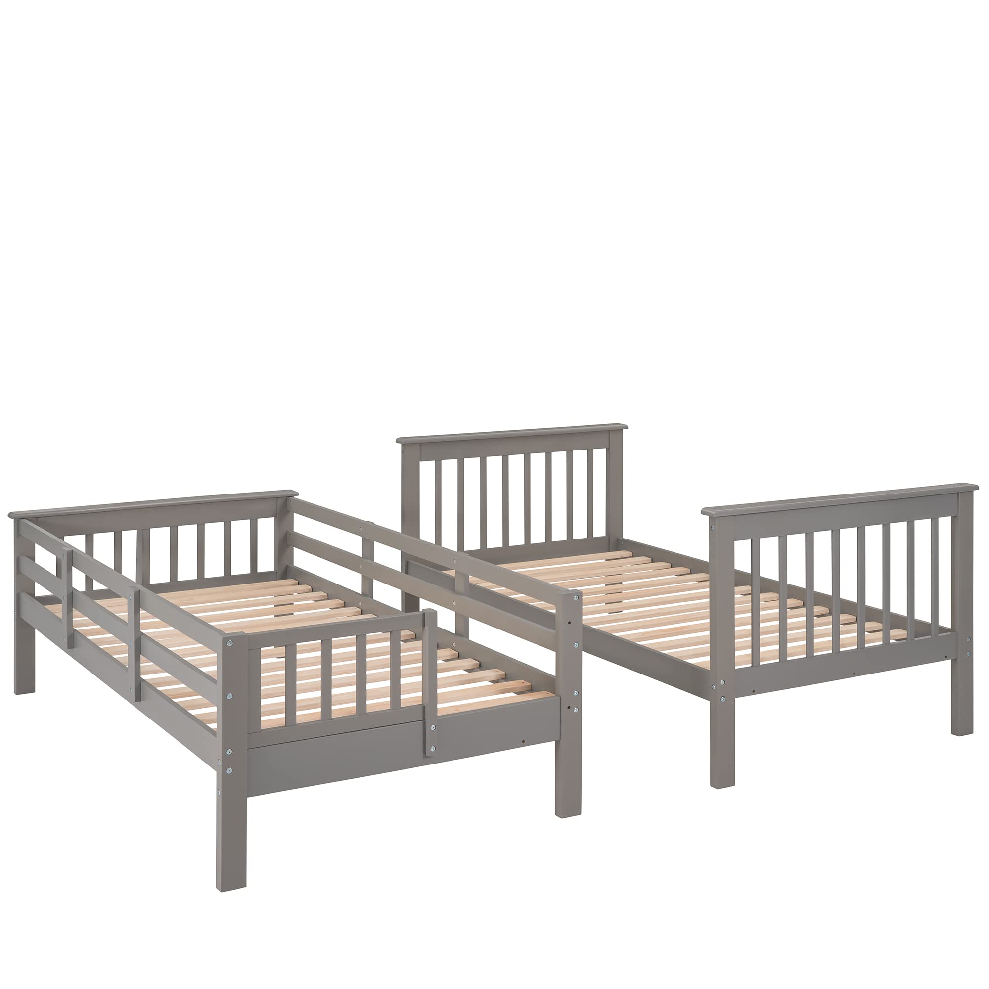 Harper & Bright Designs Bunk Beds Twin Over Twin with Stairs, Wood Bunk Bed Frame with Storage and Guard Rail,Twin Bunk Beds for Kids, Bedroom, Dorm, Teens, Adults,Grey