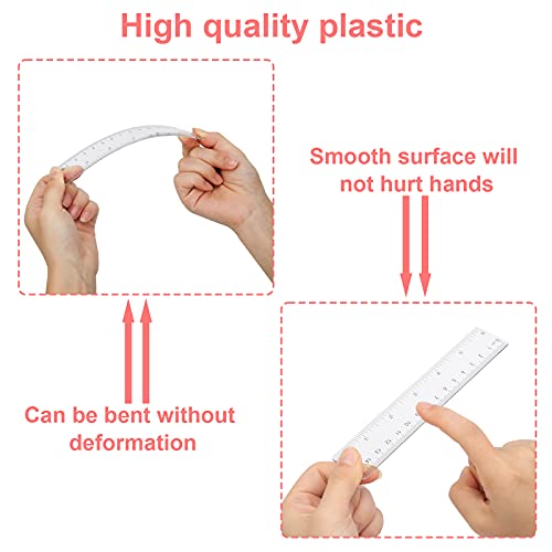 Pletpet 2 Pack 6 inch Clear Plastic Ruler Straight Shatterproof Rulers Transparent Rulers for Student School Office Supply Ruler (Clear)