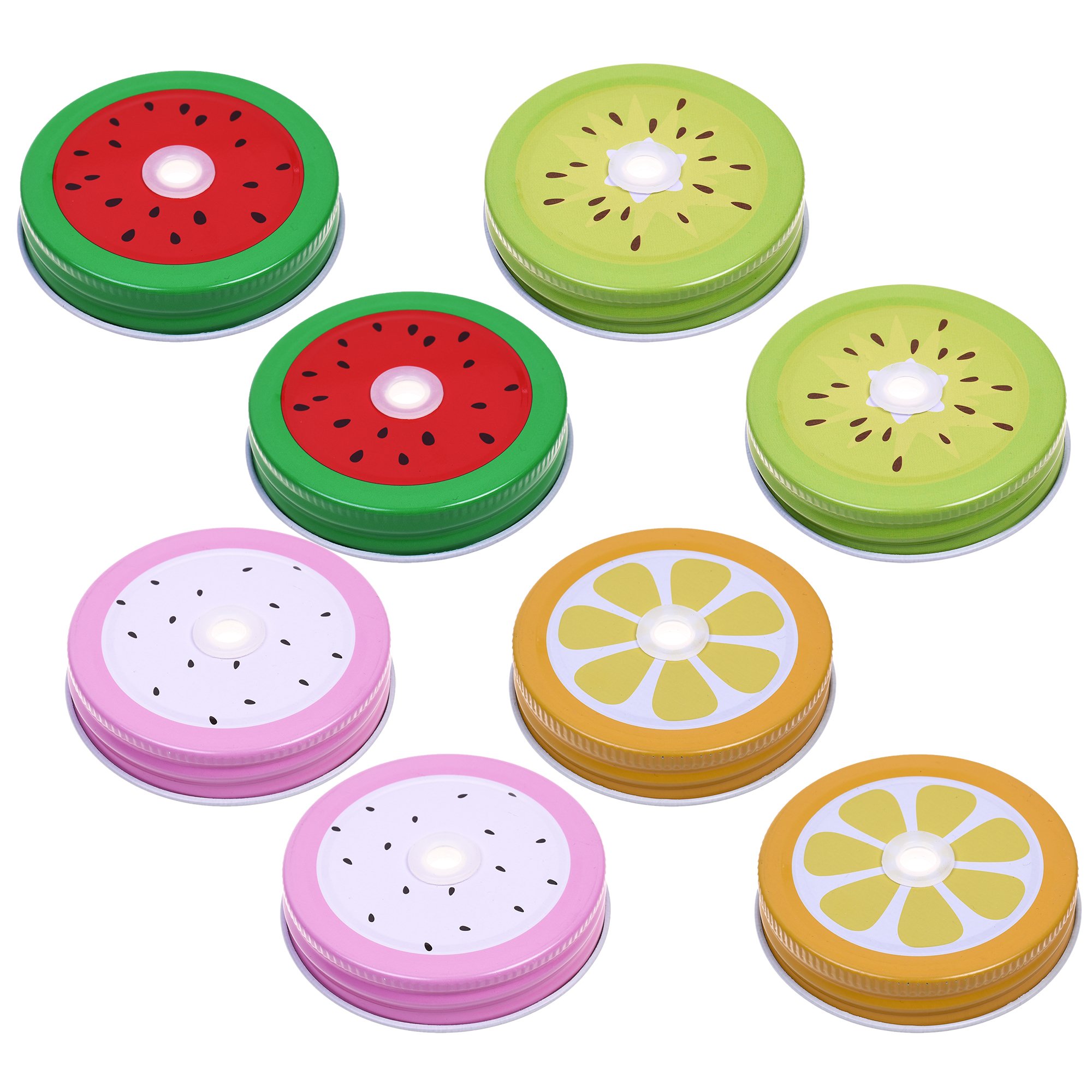 Cosmos 8 Pcs Regular Mouth Mason Jar Lids Decorative Metal Jar Lids Compatible with Mason Jars Canning Jars, Straw Hole Design in Assorted 4 Colors Pattern