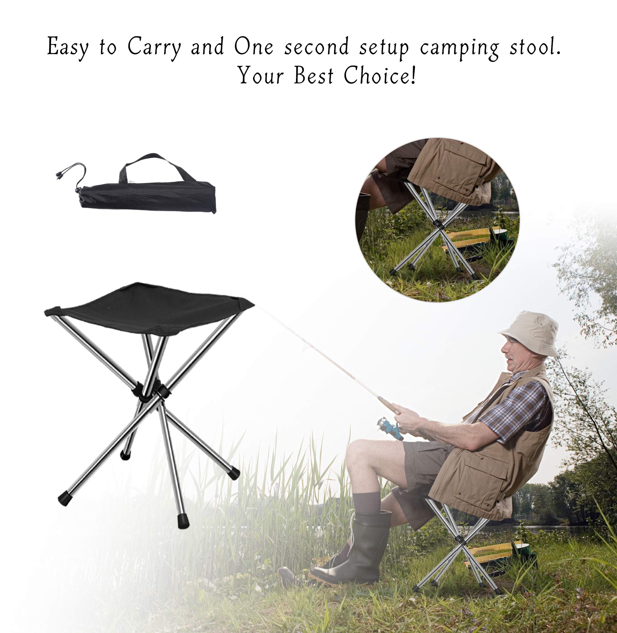 chiitek Foldable Camping Stool Chair Super Compact Ultralight Weight Tiny Size to Carry Out to Hiking, Beach, Camping, Fishing Unfolded Size 12.6 * 12.6 * 13.8inches