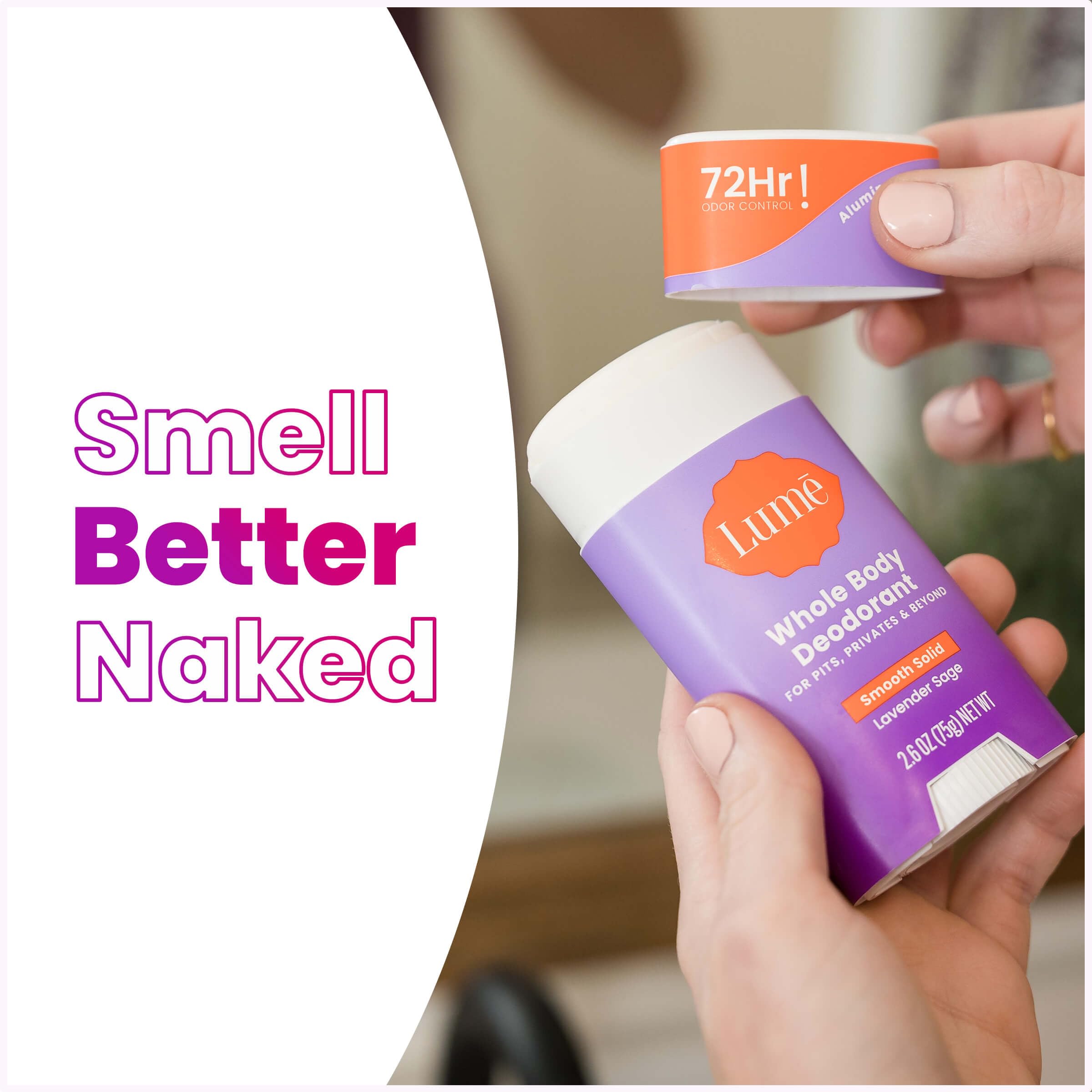 Lume Whole Body Deodorant - Smooth Solid Stick - 72 Hour Odor Control - Aluminum Free, Baking Soda Free and Skin Safe - 2.6 Ounce (Pack of 2) (Lavender Sage)