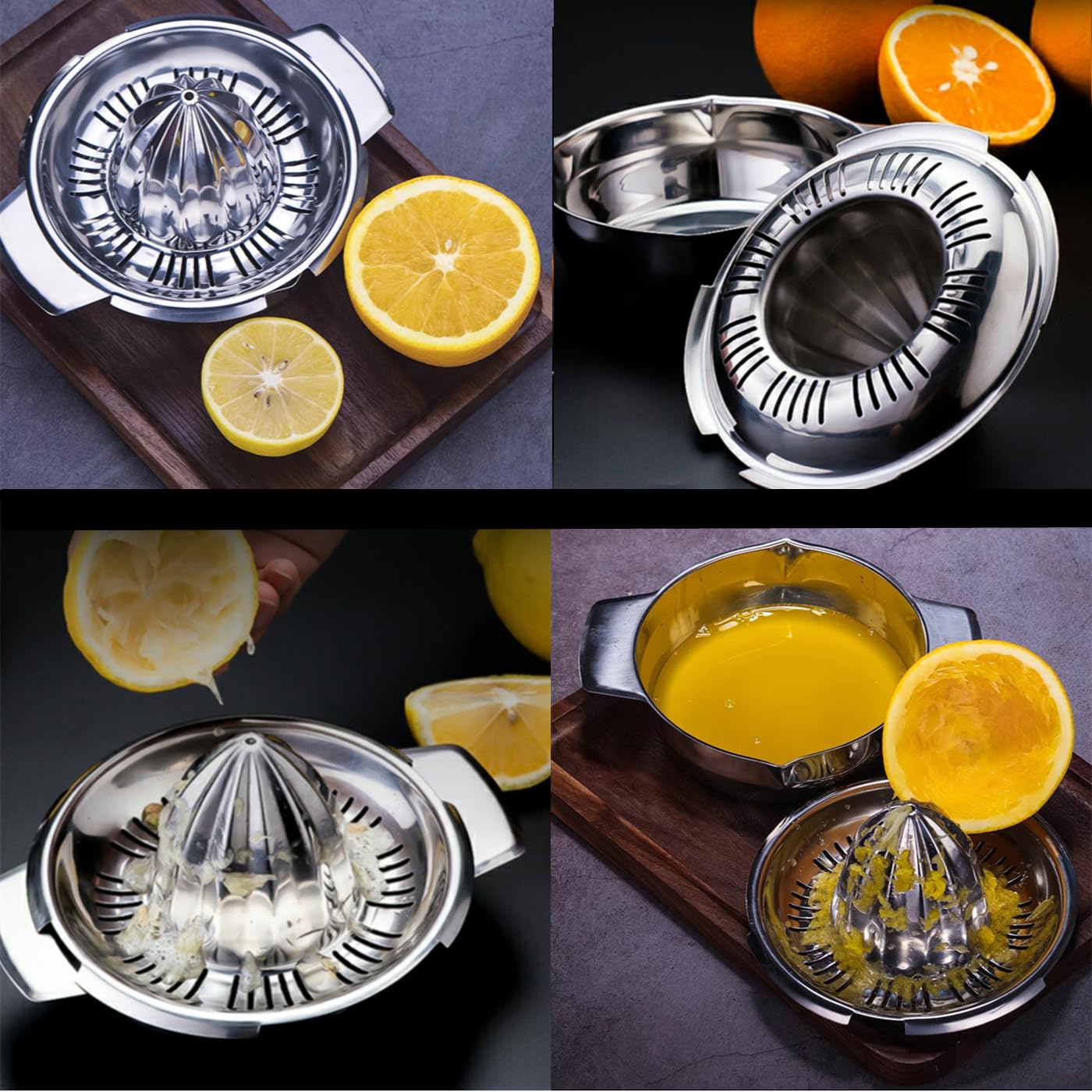 Citrus Lemon Orange Grapefuit Juicer Manual Squeezer 304 Stainless Steel Robust Hand Juicer Reamer Rotation Press with Strainer&12 OZ Bowl, 2 Pour Spouts, Dishwasher Safe, Easy to Clean, Heavy Duty