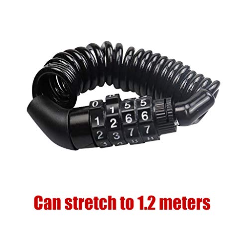 Cycling Combination 4-Digit Password Bike Lock Cable Security Bicycle Bike Accessories Mountain Bike Lights Front and Back (Black, One Size)