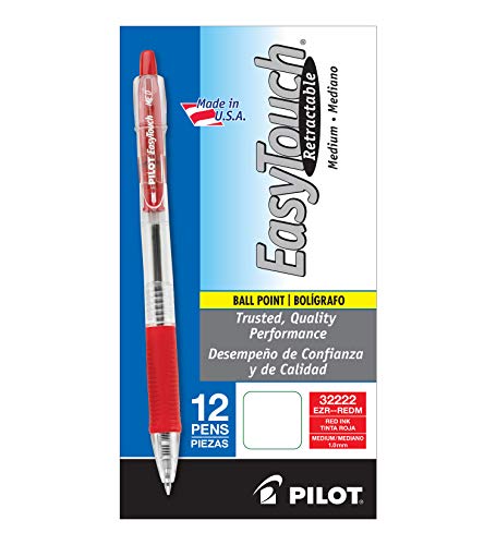 PILOT EasyTouch Refillable & Retractable Ballpoint Pens, Medium Point, Red Ink, 12-Pack (32222)