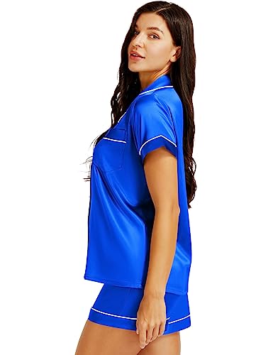 Lonxu Womens Satin Pajamas Set Royal Blue L…
