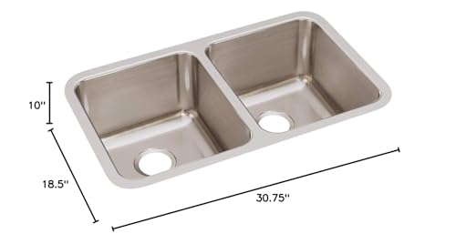 Elkay Lustertone ELUH311810 Equal Double Bowl Undermount Stainless Steel Kitchen Sink
