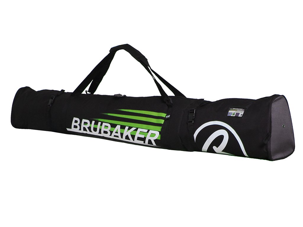 BRUBAKER "Champion Combo Ski Boot Bag and Ski Bag for 1 Pair of Ski up to 190 cm, Poles, Boots and Helmet - Black Green