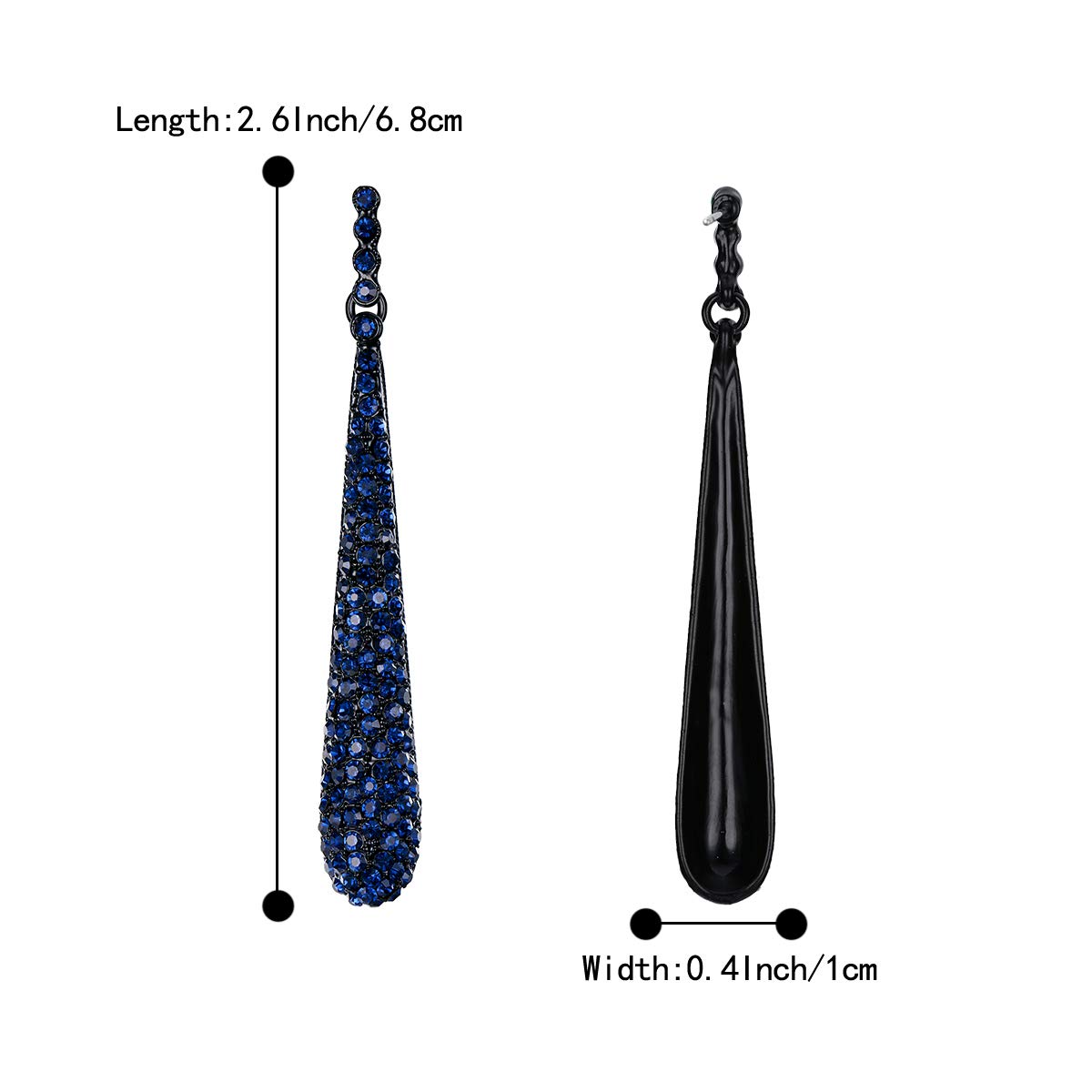 BriLove Wedding Bridal Elegant Crystal Beaded Teardrop Long Dangle Earrings for Women Navy Blue Black-Tone