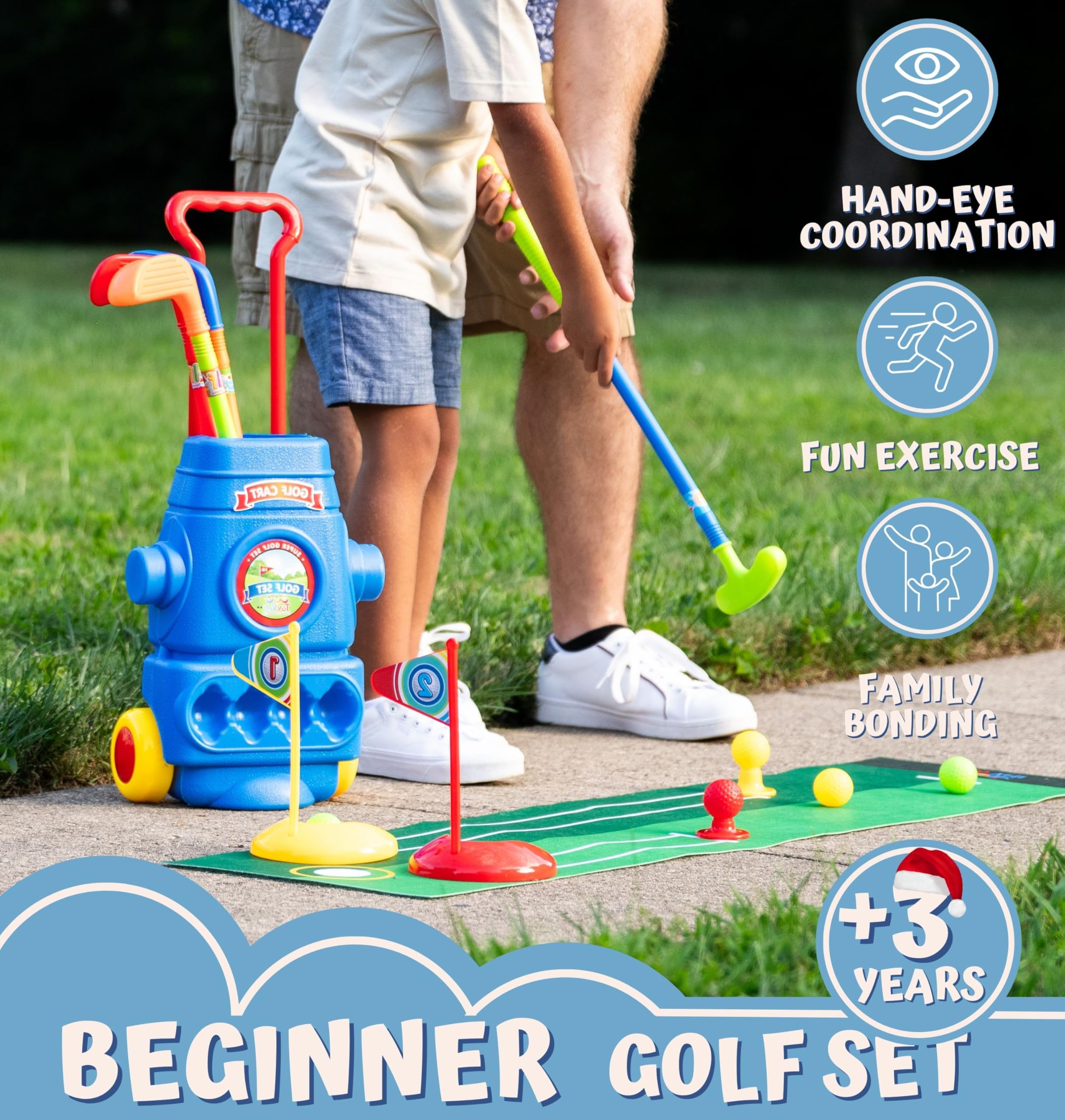 ToyVelt Toddler Golf Set - Kids Golf Clubs with 6 Balls, 4 Golf Sticks, 2 Practice Holes and a Putting Mat - Promotes Physical & Mental Development, Ideal Toddler and Kids Golf Set Gift for Boys 2-10
