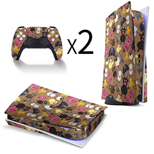 Colorful Farm Animals Full Protective Skin Cover Design Wrap Decal Sticker Compatible with PS5 Disk Version Console and Controller