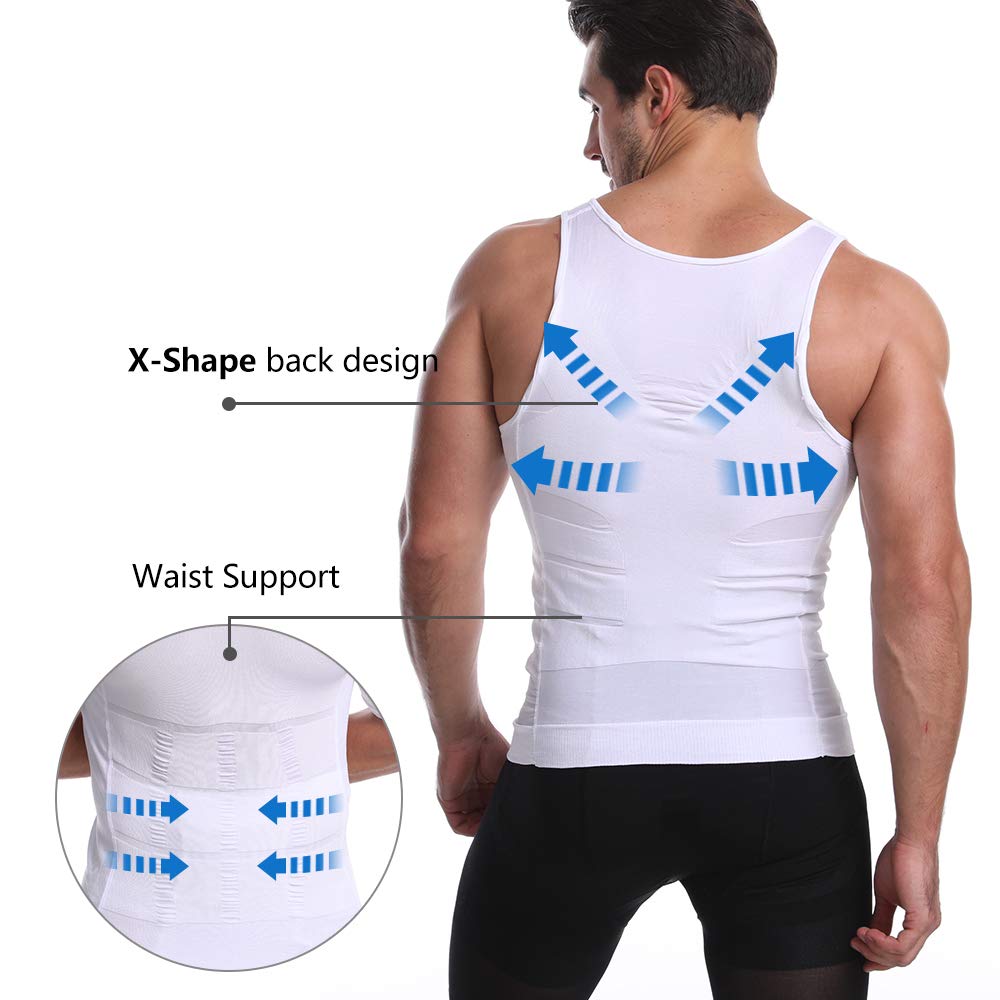 Cacosa Men's Body Shaper Slimming Shirt Tummy Vest Thermal Compression Muscle Tank Top Base Layer Slim Shapewear (White, M)
