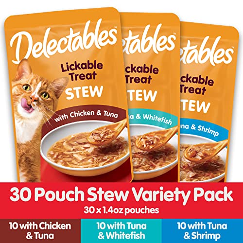 Hartz Delectables Stew Lickable Wet Cat Treats for Adult & Senior Cats, Variety Pack, 30 Count