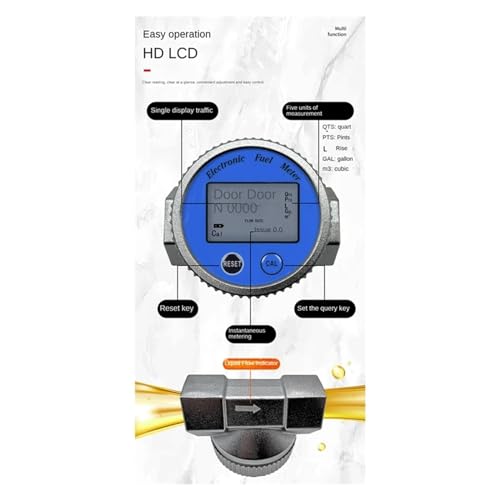 Flow Meter Aluminum Alloy High Precision Electronic Digital LCD Fuel Gauge Methanol Oil Flow Meter DN20MM Blue Circular Flowmeter High Stability and Convenient Operation