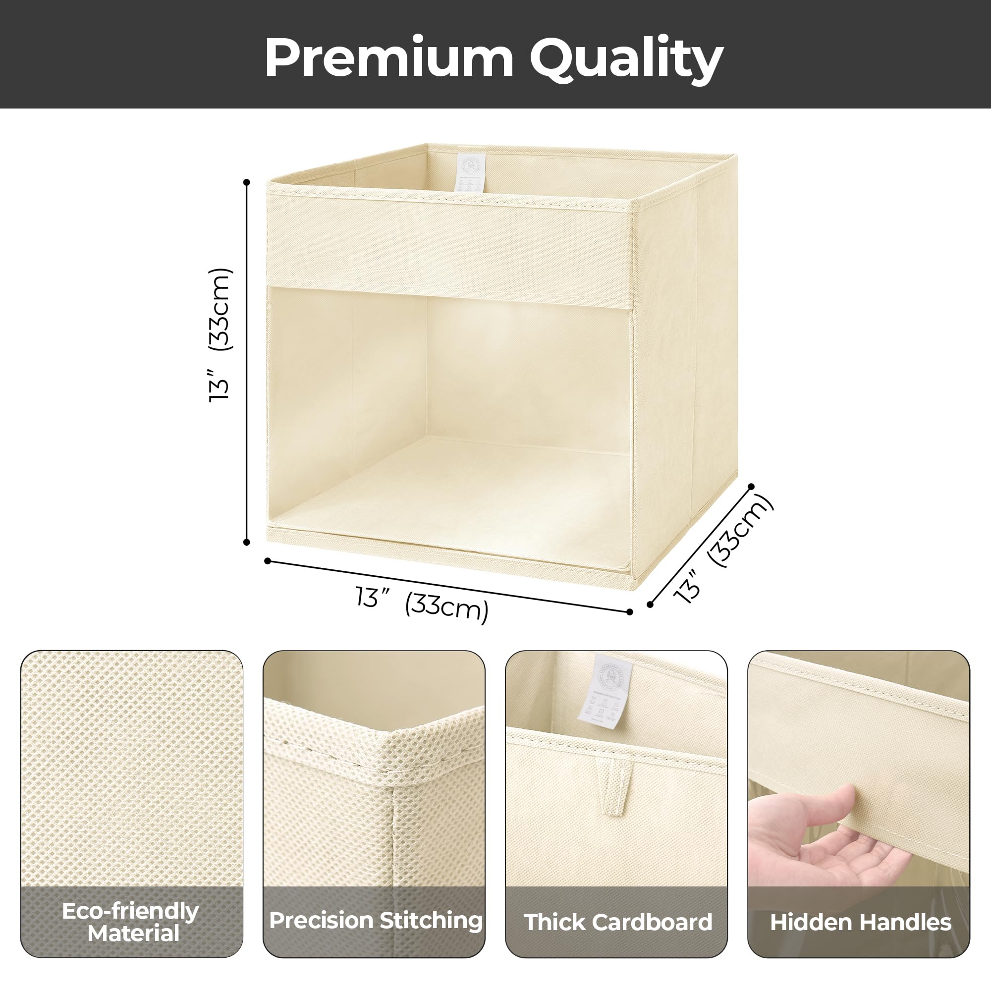 GRANNY SAYS Cube Storage Bins, 13 Inch Cube Storage Bins, Clear Cube Storage Bins, Cubby Storage Organizer Bins with Window, Fabric Cube Storage Bins, 4 Pack Storage Cubes Organizer, Beige