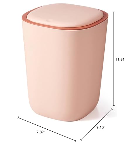 EXCBIOZ Trash Can,Plastic Trash Can with Lid Press Waste Paper Bin Dustproof Multifunction for Home Kicthen Bathroom Living Room Garbage Organizer, 9.13x7.87x11.81in, pink