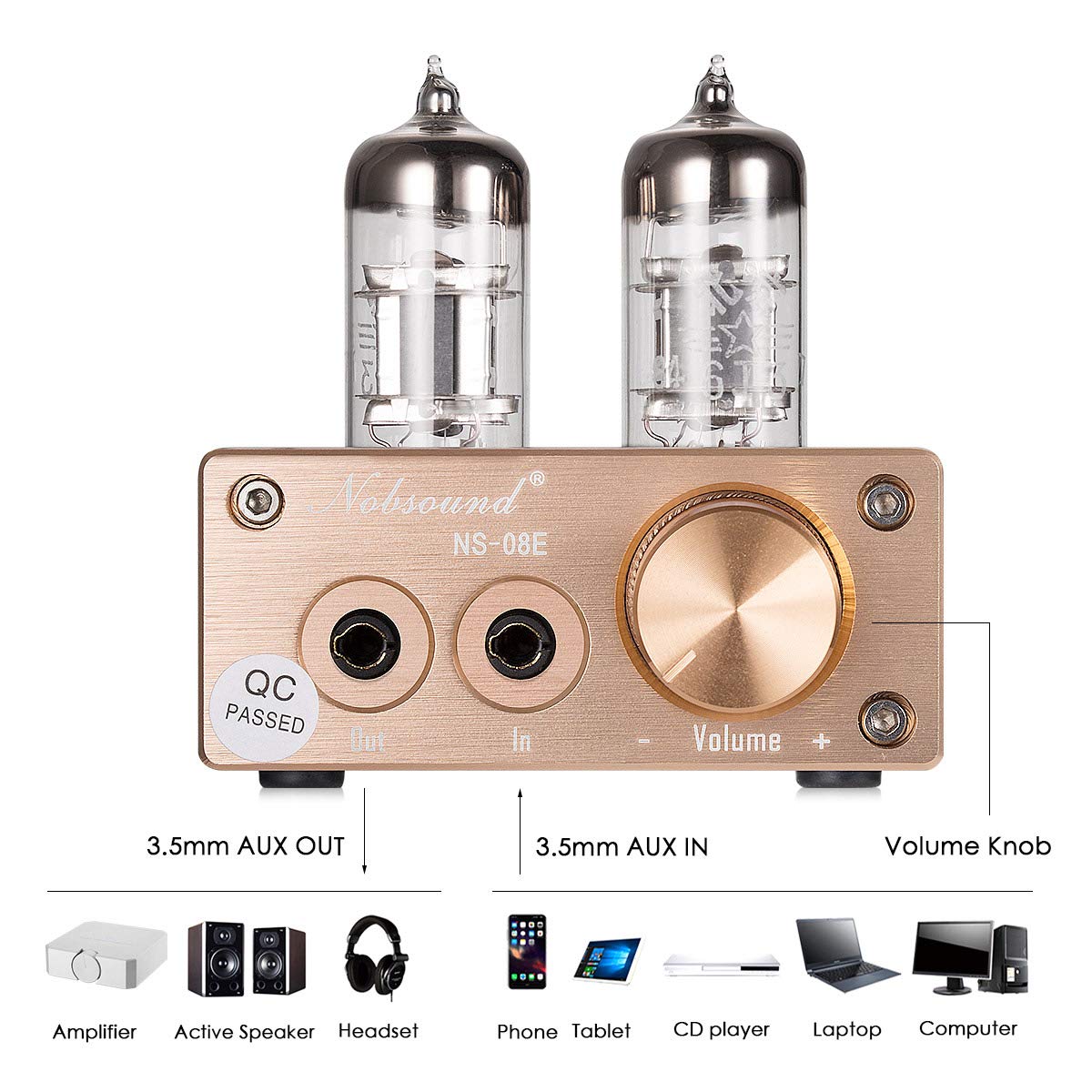 Nobsound NS-08E Vacuum Tube Headphone Amplifier Hi-Fi Valve Headphone Amp Stereo Audio Preamplifier