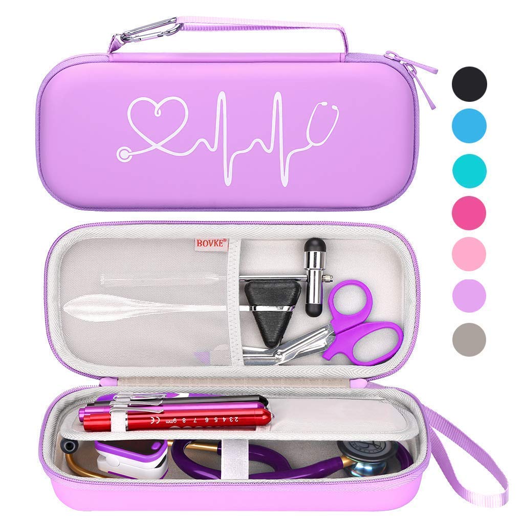 BOVKE Stethoscope Portable Case Replacement for 3M Classic III, Lightweight II S.E, Cardiology IV, MDF Acoustica Deluxe Stethoscopes - Extra Room fits Nurse Accessories Penlight EMT Scissors, Purple
