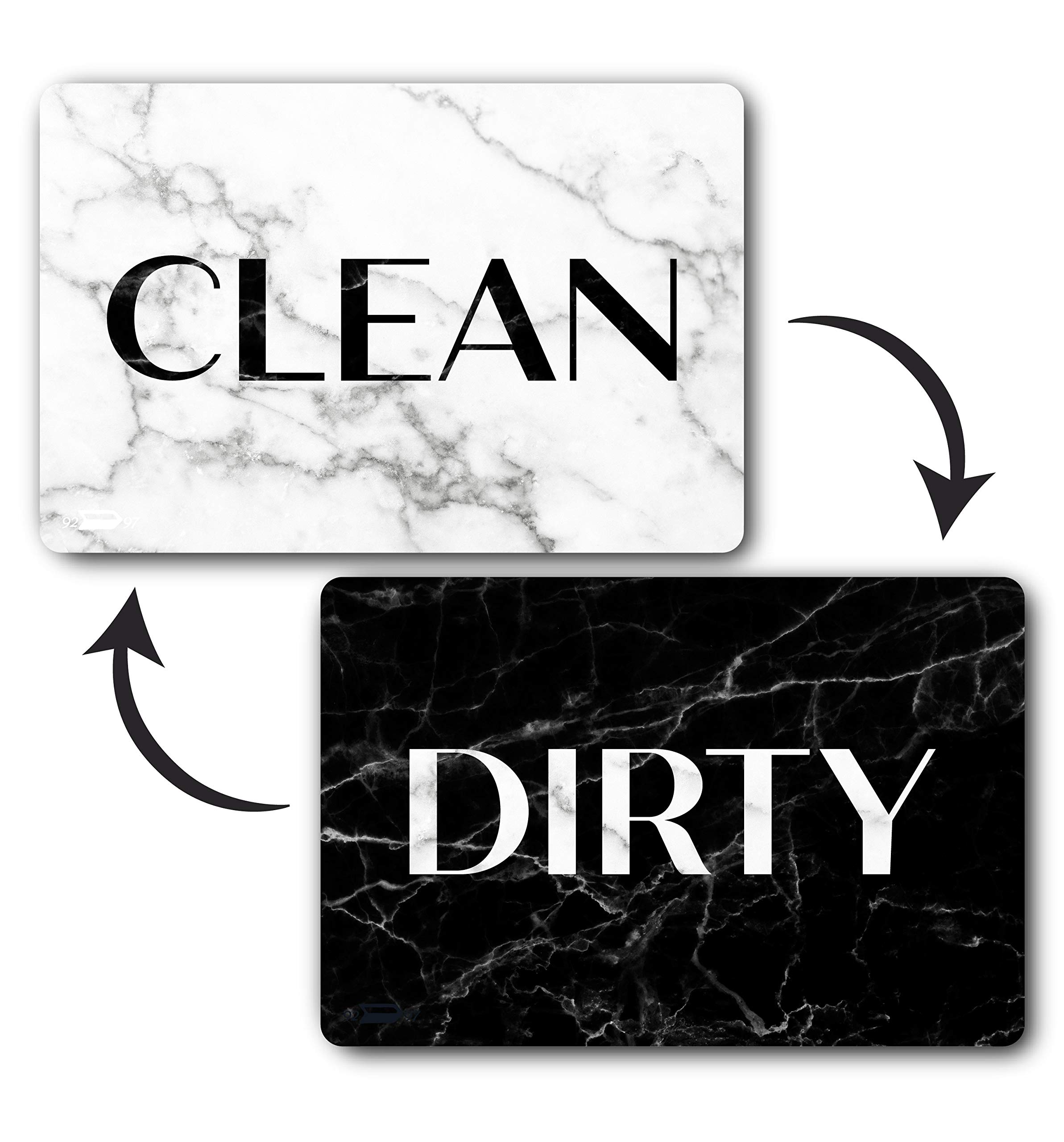 Dirty Clean Dishwasher Magnet, Strong Clean Dirty Magnet for Dishwasher, Reversible Dishwasher Clean Dirty Magnet Sign, Bonus Magnetic Plate, Kitchen Flip Indicator (Black and White Granite)