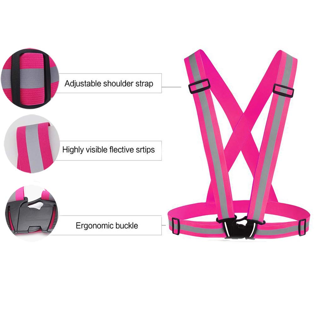 Chiwo Reflective Vest Running Gear 2Pack, High Visibility Adjustable Safety Vest for Night Cycling,Hiking, Jogging,Dog Walking, Construction safe (Green Pink)