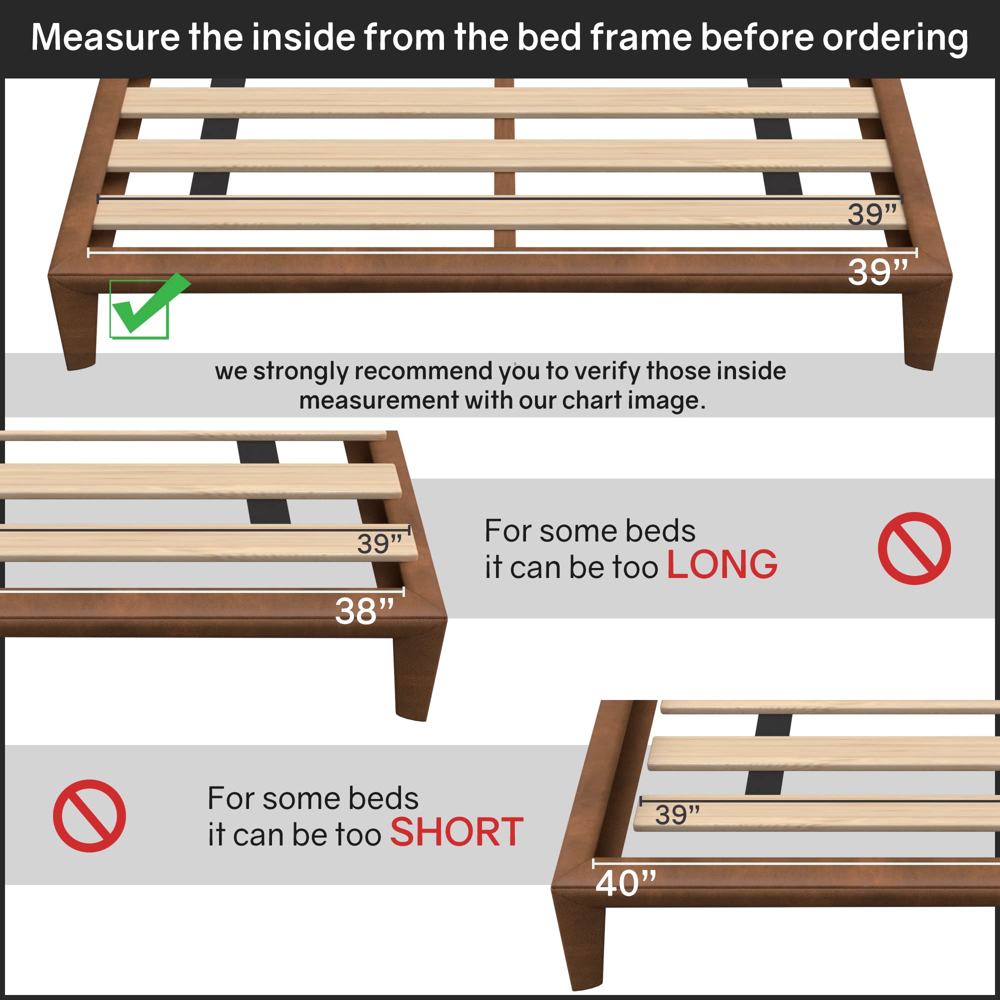 Mayton, 0.68-Inch Heavy Duty Horizontal Mattress Support Wooden Bunkie Board/Bed Slats, Twin, Beige
