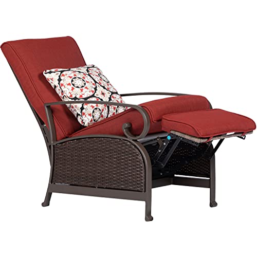 Hanover Madrid Outdoor Patio Recliner, Adjustable Chair, All-Weather Hand-Woven Wicker, Aluminum Frames, Thick Cushions-MADRIDREC-NVY, 1 Piece, Red