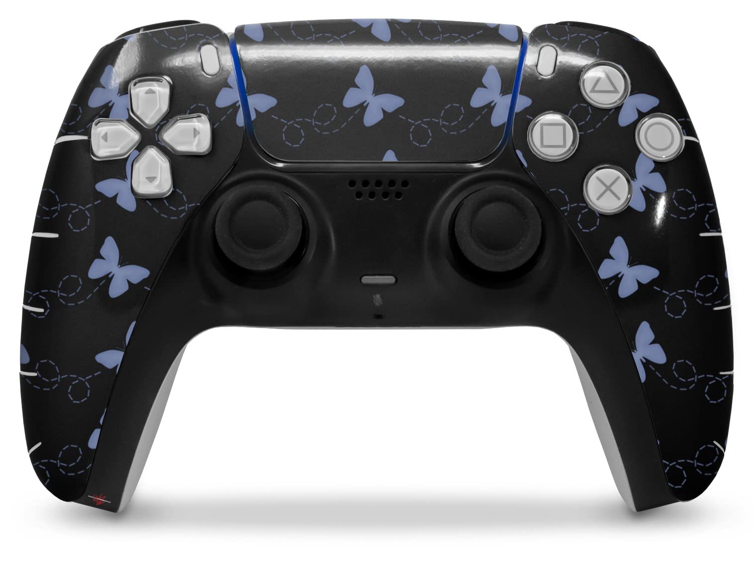 WraptorSkinz Skin Wrap compatible with Sony PS5 DualSense Controller Pastel Butterflies Blue on Black (CONTROLLER NOT INCLUDED)