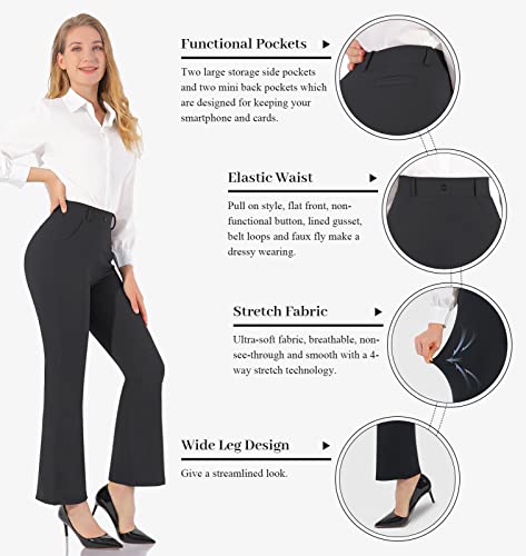 PMIYS Stretchy Dress Pants for Women Bootcut Yoga Pants Wide Leg Work Pant with Pockets XX-Large Black