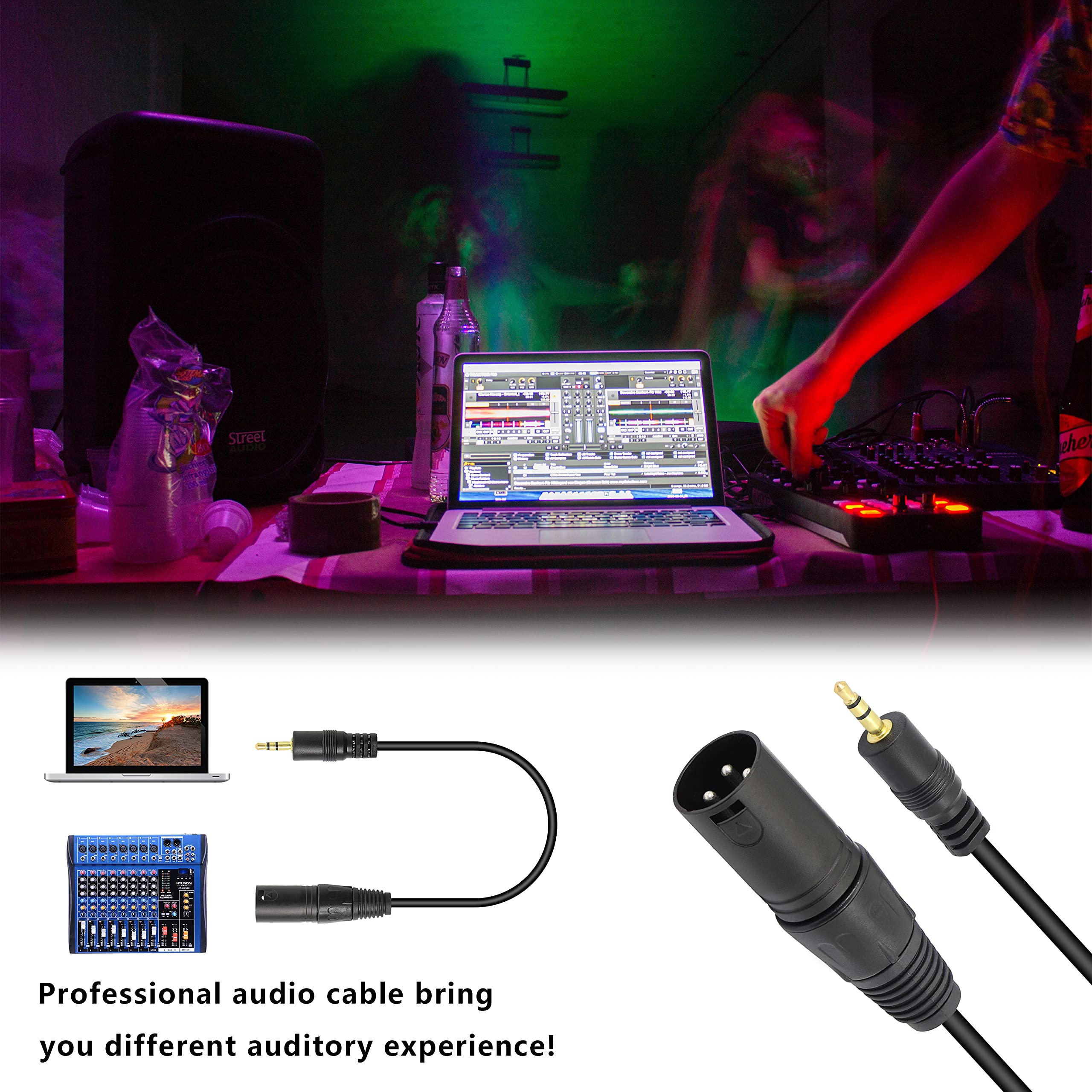 XMSJSIY 3.5mm to XLR Stereo Cable 1/8 TRS to 2 XLR Male Y Splitter Adapter Interconnect Audio Microphone Breakout Patch Cord for Studio Monitor Speakers, Laptop, DMX Adapter -1pcs