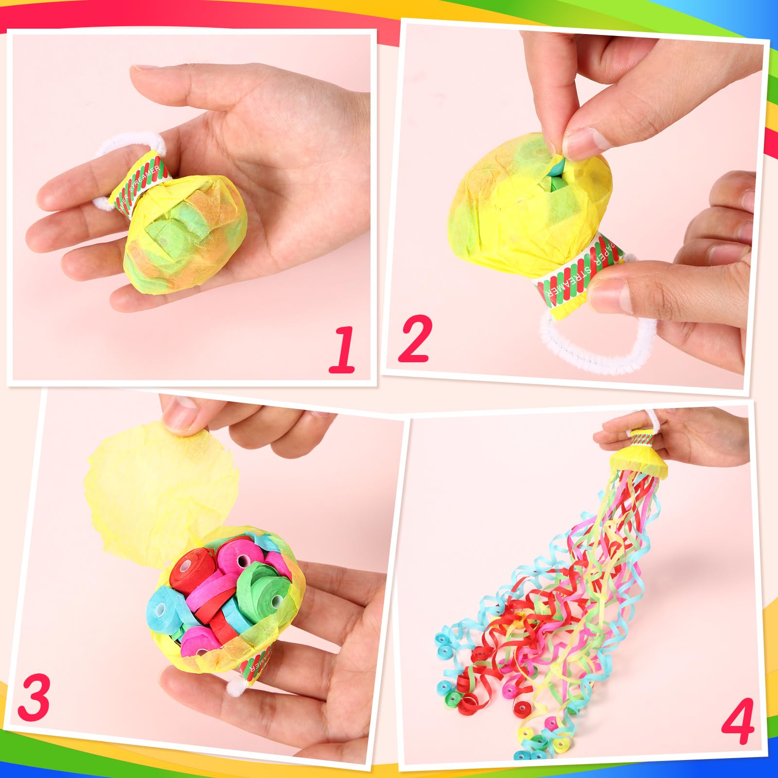 Sratte 100 Pcs Hand Throw Streamers with Colorful Ribbon No Mess Confetti Crackers for Wedding, Party, Graduation, Birthday, Celebration