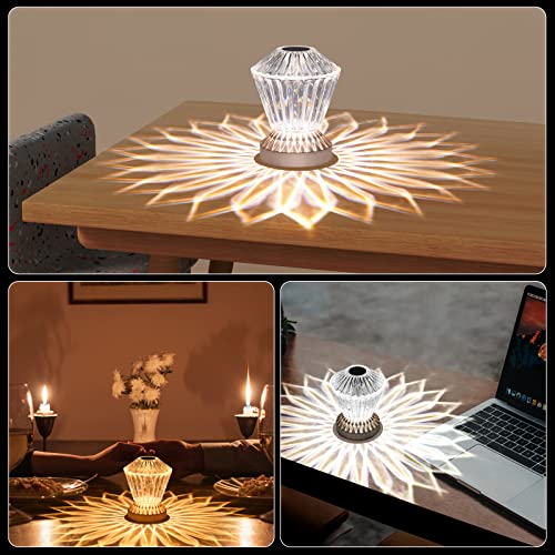 OUOYYO Crystal Night Light Desk Lamp, Rechargeable Touch Dimmable Table Lamp Bedside Large Battery - 3 Color Crystal Mini Small Lamp for Bedroom Beside Living Room - Great Gift Mom Wife Kids