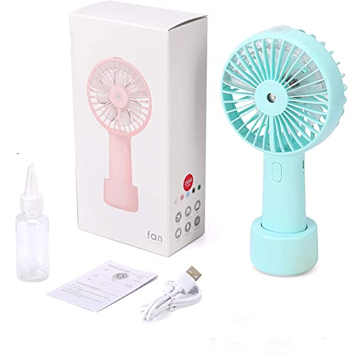 Portable Hand held Misting Fan, Small Personal USB Rechargeable Battery Operated Spray Fan Mister with 20ml Water Tank Mist Lash Fan Quiet 3 Speed Strong Cooling Wind for Travel Office Outdoors B