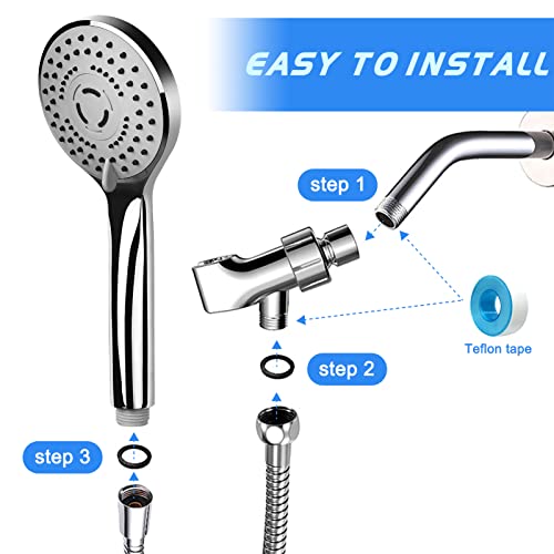 High Pressure Shower Head, Welan Shower Head with Handheld, 3 Spray Modes Shower Heads Set with Anti-clog Hose, Rain Showerhead Combo Shower Heads for Bathing Cleaning, Chrome
