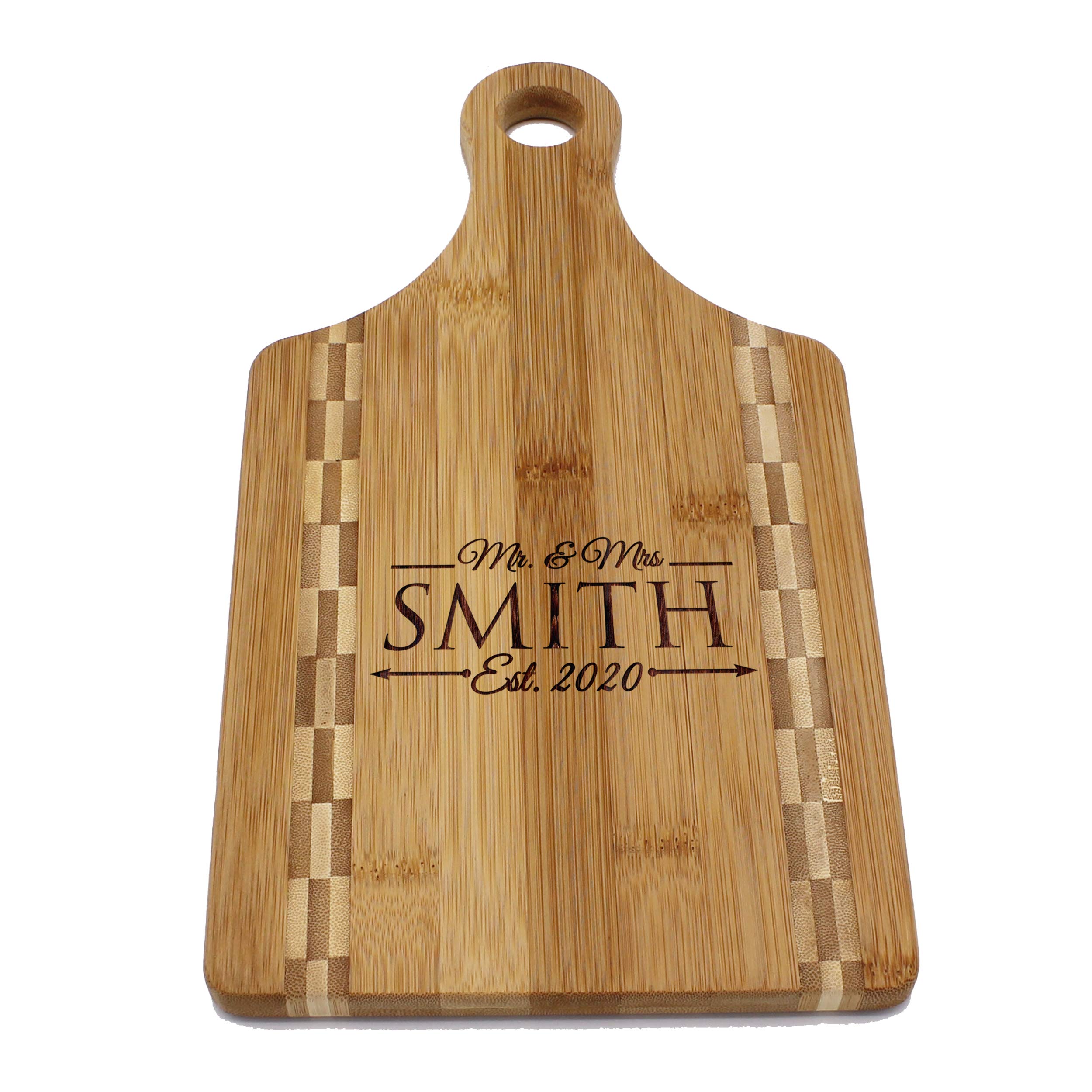 Deluxe Personalized Wedding Anniversary Couples Bamboo Cutting Board (Paddle 13.15")
