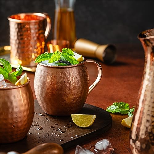 Moscow-Mix Moscow Mule Mugs Large 16 oz - 100% Pure Copper Cups Authentic Hammered Style with Classic Handle - Moscow Mule Cups Set of 4 - Mule Mugs Perfect for Party Drinking and Gift