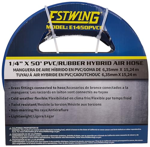 Estwing E1450PVCR 1/4" x 50' PVC / Rubber Hybrid Air Hose with Brass 1/4" NPT Industrial Fitting and Universal Quick Connect Coupler